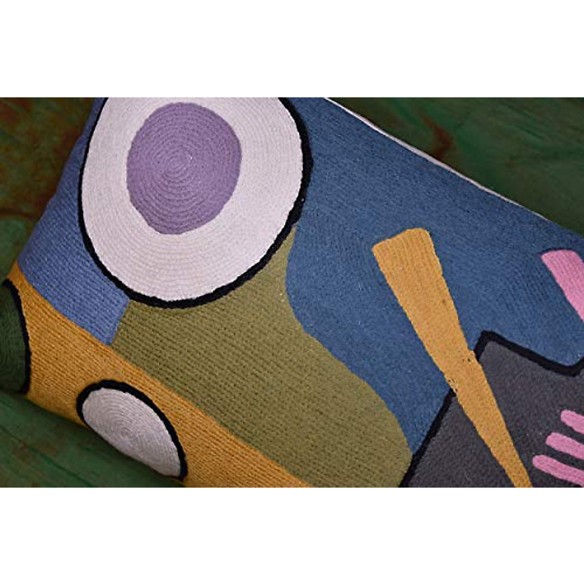 Kashmir Designs Lumbar Kandinsky Abstract Pillow Cover - Soul | Modern Throw Pillows | Modern Chair Cushion | Contemporary Pillow | Farmhouse Pillows | Modern Couch Pillow | Handmade Wool Size 14x20