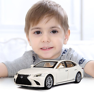 BDTCTK 1/32 Compatible for Lexus Ls500h Model Car, Zinc Alloy Pull Back Toy car with Sound and Light for Kids Boy Girl Gift(White)