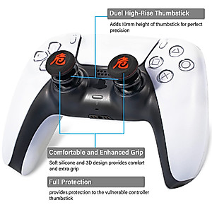Playrealm FPS Thumbstick Extender & Printing Rubber Silicone Grip Cover 2 Sets for PS5 Dualsenese & PS4 Controller (Danger of Kanji)