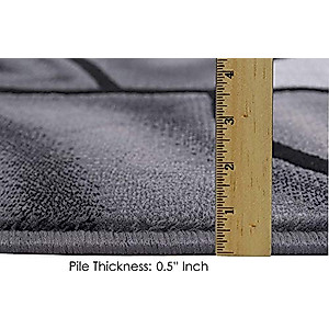 HR Orangish Yellow/Grey/Silver/Black/Abstract Area Rug Modern Contemporary Circles | Bedroom Rug with Wave Design Pattern (5' x 7')