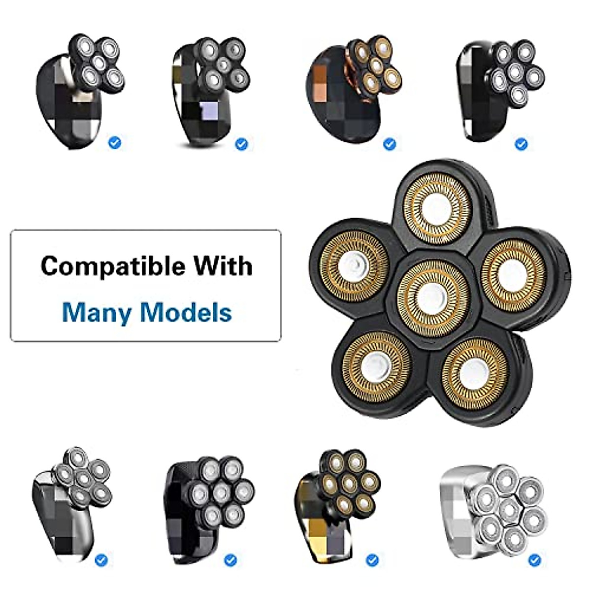 6 Blades Electric Shaver Replacement Heads Upgrade Razor Shaver Replaceable Floating Blades Wet and Dry for Bald and Face (Gold)…