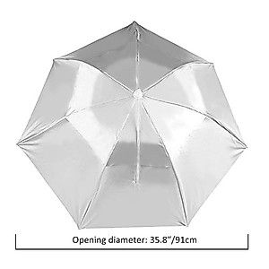 Hunter's Tail UV Umbrella Hat, with Umbrella Fishing Gardening Tri-Folded Umbrella One Ventilate Canopy 91cm, Bright Silver