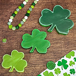 Whaline 3Pcs St. Patrick's Day Wooden Signs Rustic Green Shamrock Table Ornaments Lucky Clover Table Centerpieces Irish Holiday Decorative Table Centerpieces for Home Fireplace Tiered Tray Decor