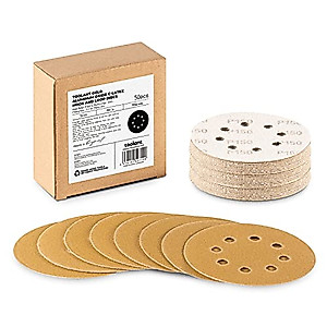 5 Inch 150 Grit Sanding Disc, 8 Hole Hook and Loop Aluminum Oxide Sanding Discs for Disc Sanders & Orbital Sanders - 50 Pack by toolant