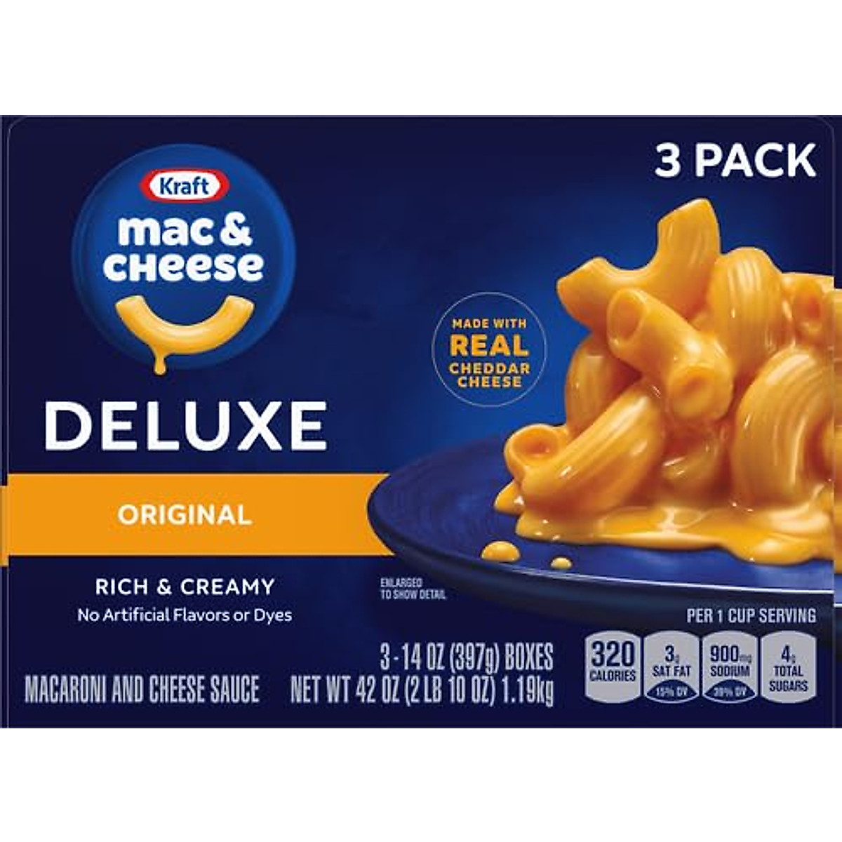 Kraft Deluxe Original Cheddar Macaroni & Cheese Dinner (3 ct Pack, 14 oz Boxes)
