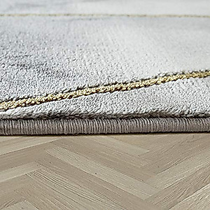 Living Room Rug Grey Gold 3-D Border Marble Pattern Robust, Size:3'11" x 5'7"