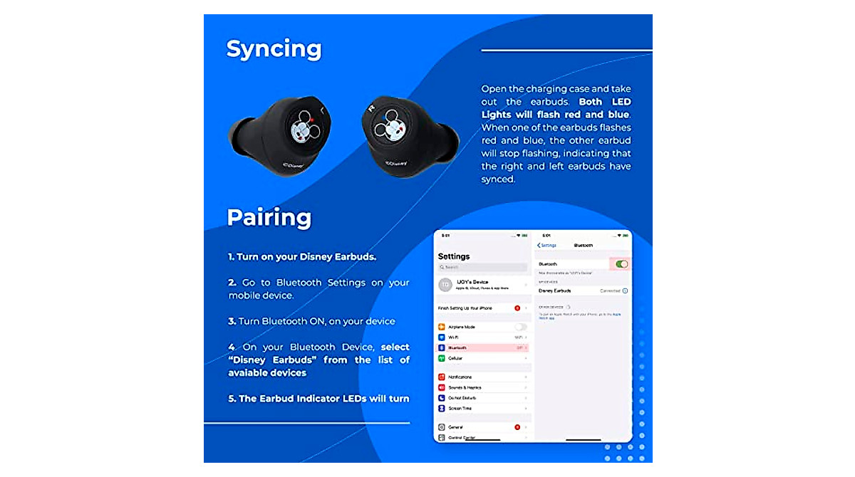 Disney Mickey Mouse Bluetooth Earbuds - 30H Playtime & Stylish Design