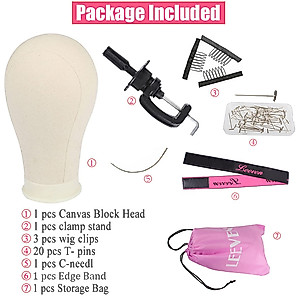 Leeven 21"-24" Canvas Wig Head Poly Manikin Head for Making Wigs Professional Mannequin Head with 20 Pcs T Pins and Clamp Stand 23 Inch