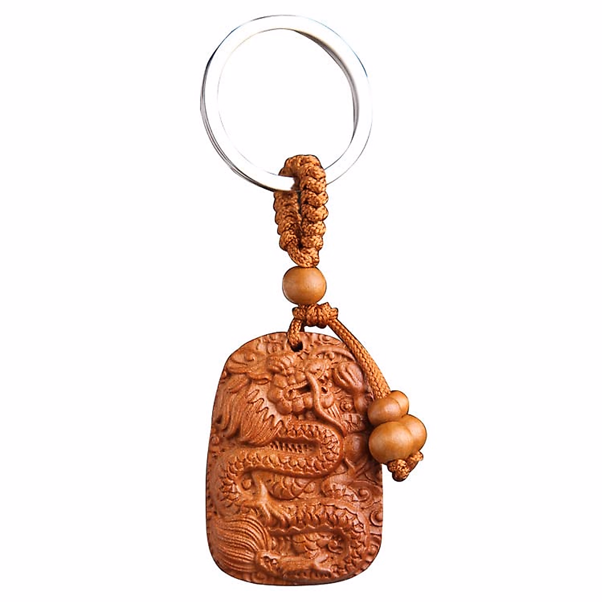 Betterdecor Feng shui Chinese Zodiac Horoscope Birth Animal Key Ring Key Chain for success and wealth luck (Wood Carved Dragon)