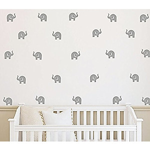 Cute Elephant Decal -36 Set Elephant Wall Decor Stickers for Kids Bedroom- Art Vinyl Removable Nursery Room Wall Decals (Light Gray)