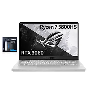 ASUS ROG Zephyrus Gaming Laptop, 14" FHD 144Hz Display, AMD Ryzen 7-5800HS, NVIDIA GeForce RTX 3060 6GB GDDR6, 40GB RAM, 2TB SSD, Backlit Keyboard, Win 11 Home, White, 128GB Hotface Extension Set