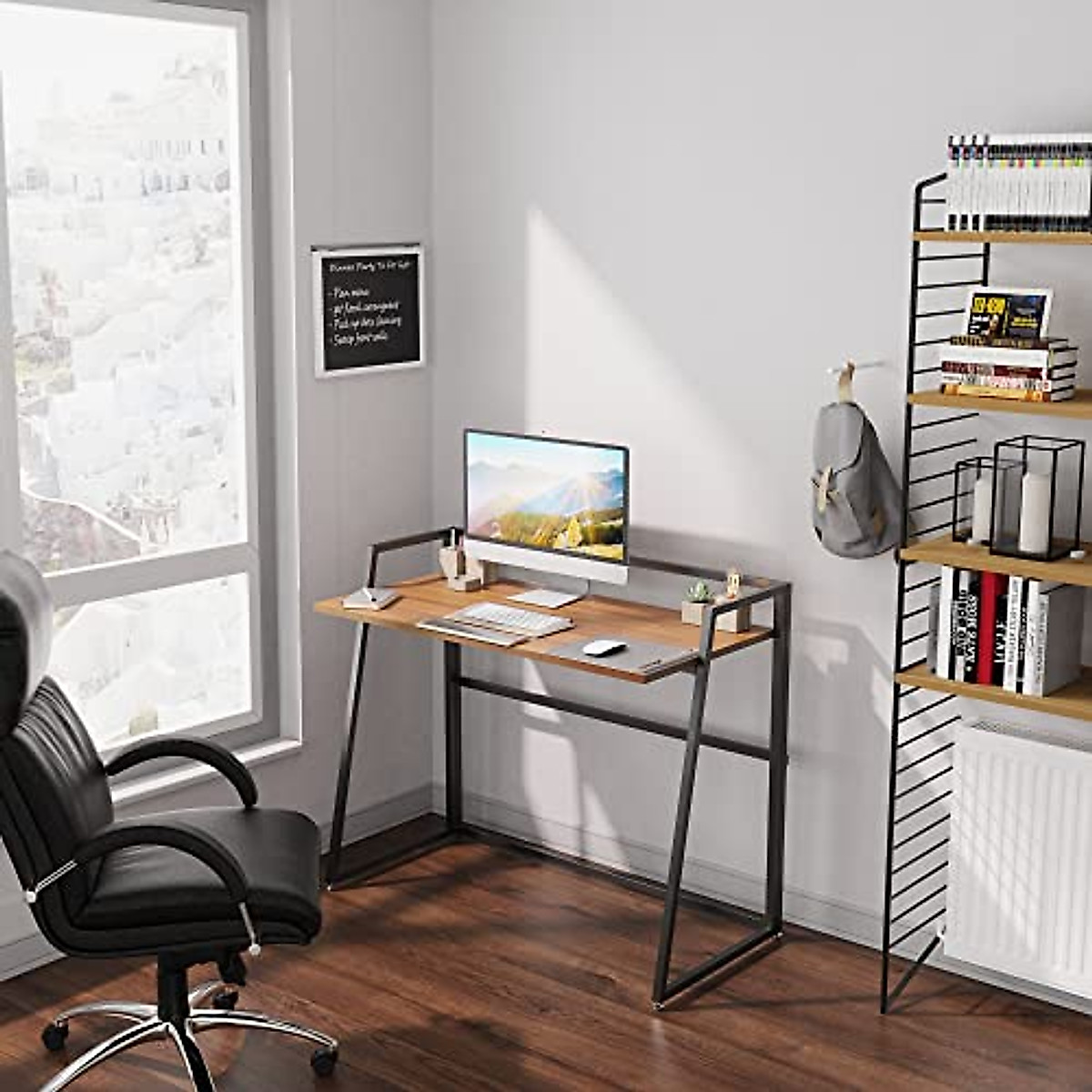 DESIGNA Small Folding Computer Desk, Small Desks for Small Spaces, 41 inch Small Folding Desk for Student Portable Computer Desk, Folding Office Desk with Protective Railing, Folding Desk