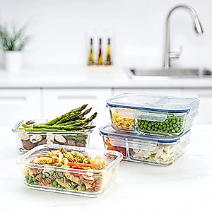JINAMART Glass Food Containers with Airtight, Leak Proof, BPA Free Lids (Set of 4 Food storage Containers - 2 Bento Boxes, 2 Full Containers)