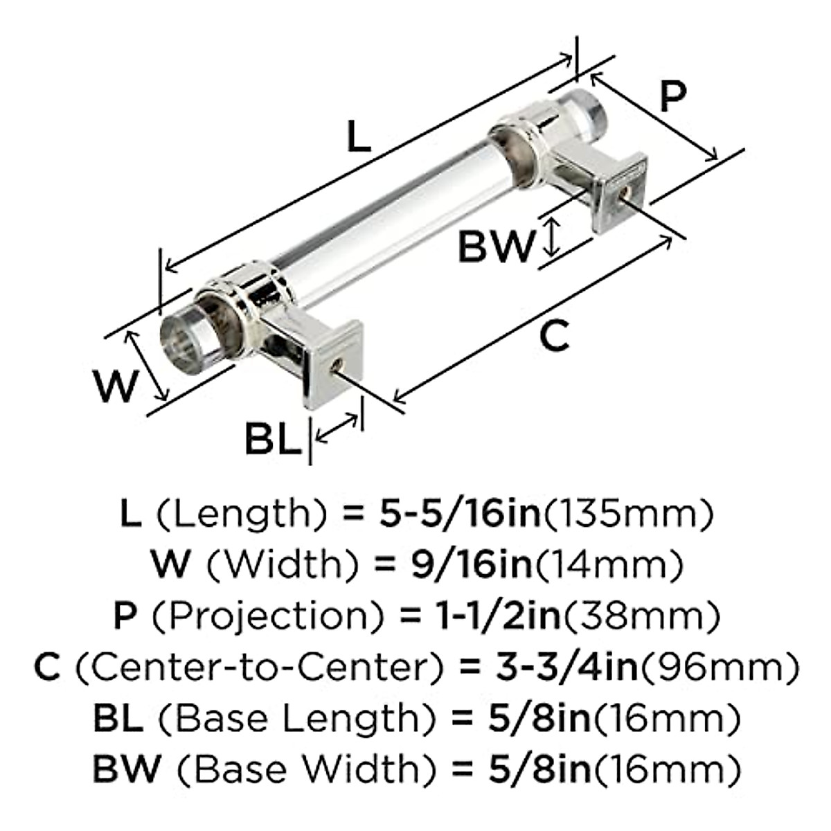 Amerock | Cabinet Pull | Clear/Polished Nickel | 3-3/4 inch (96 mm) Center to Center | Glacio | 1 Pack | Drawer Pull | Drawer Handle | Cabinet Hardware