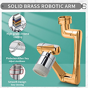 CECEFIN 1080°Rotating Faucet Extender Double Extension - Swivel Long Arm Robotic Faucet Aerator for Bathroom Kitchen Sink, Universal Spout Spray Attachment 2-Mode Outlet Face/Hair/Toddlers Hands Wash