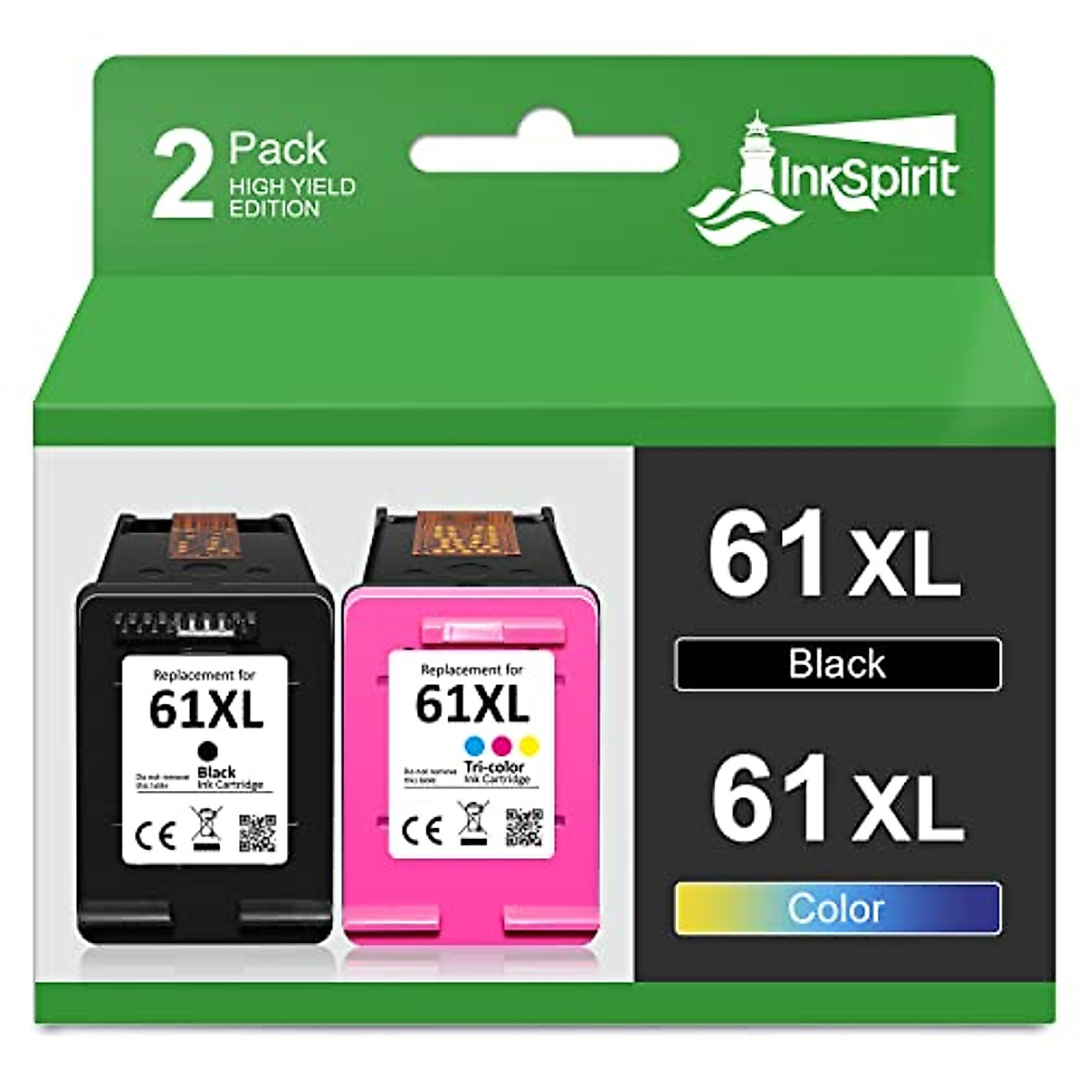 61 Black Color Combo Pack, Remanufactured Ink Cartridge Replacement for HP 61XL HP61 for Envy 4500 5530 4502 4501 OfficeJet 4630 4635 2620 DeskJet 2540 3050 2050 1000 1010 1510 3510 Printers (2 Pack)