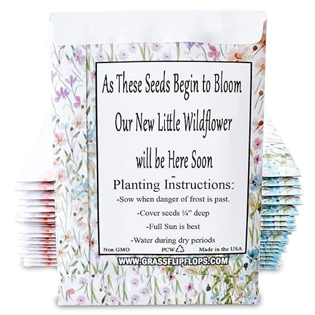 Pack of 20 Pre-Filled Bouquet Seed Mix Packet Girl Boy Baby Shower Party Favors Baby Announcements for Guests "A Little Wildflower" Is On The Way Thank You Celebration of Life Plant Seeds Year-Round