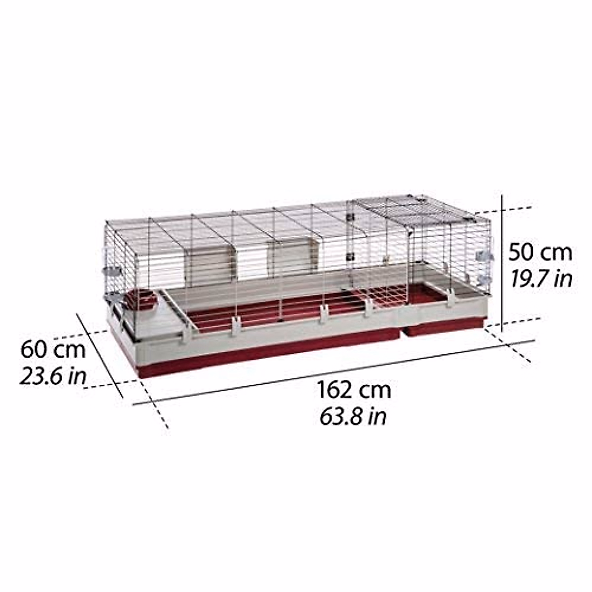 Ferplast Rabbit cage KROLIK 160, Guinea Pig and Rabbit House, Assembly kit. Separate Extension Through Metallic Grill, Accessories are Included, 162 x 60 x h 50 cm Bordeaux