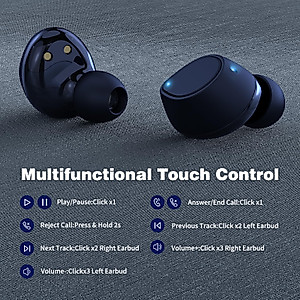 5.2 Bluetooth Headphones for Apple iPhone 16 16e 15 Pro Max 14 Plus 13, Small Ear Buds True Wireless Earbuds Earphones with Microphone Touch Control for Samsung S24 S23 Ultra Google Pixel 9 8 Blue