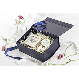 SKETCHGROUP Navy Blue Gift Box with 2 Ribbons for Luxury Packaging-Magnetic Closure- Sturdy-Foldable-Keepsake box (A5 SIZE)