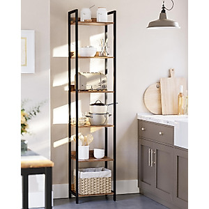 bresurv 6-Tier Bookshelf, Narrow Bookcase with Open Shelves, Talll Book Shelf Coner Shelf for Living Room, Bedroom, Home Office, Study, Bathroom,11.5 x 15.7 x 72.6 Inches, Rustic Brown and Black