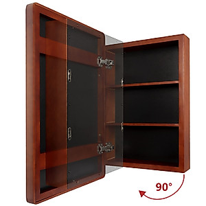 Medicine Cabinet Bathroom Mirror, 24''x16'' Farmhouse Wood Frame Bathroom Medicine Cabinet with Mirror, Vanity Mirrors Recess or Surface Mounted Installation (Brown)