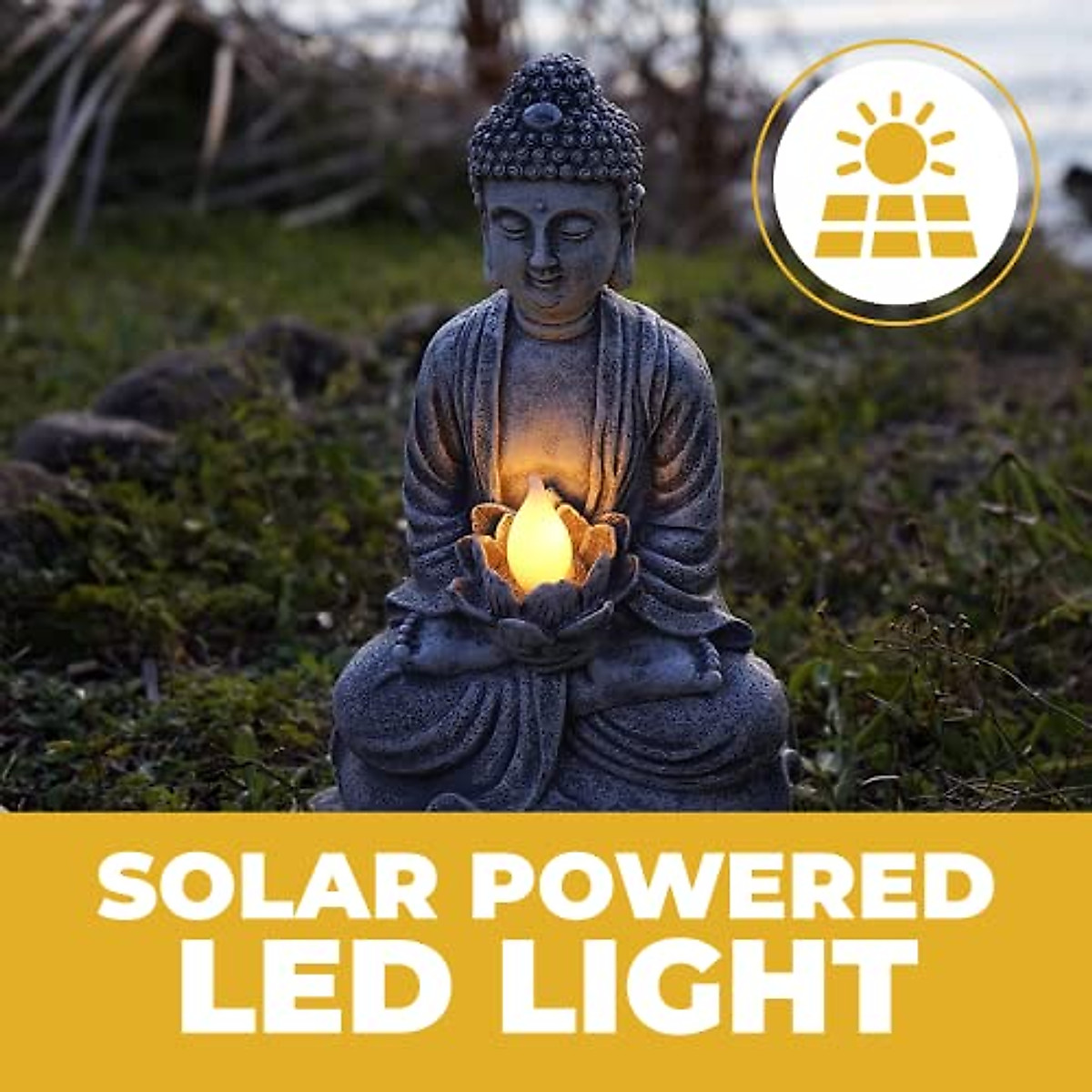 VP Home Buddha Statue for Home and Outdoor Decor Solar Powered Flickering LED Garden Light Zen Meditation Spiritual Room Decor (Zen Buddha) Buddha Garden Statue
