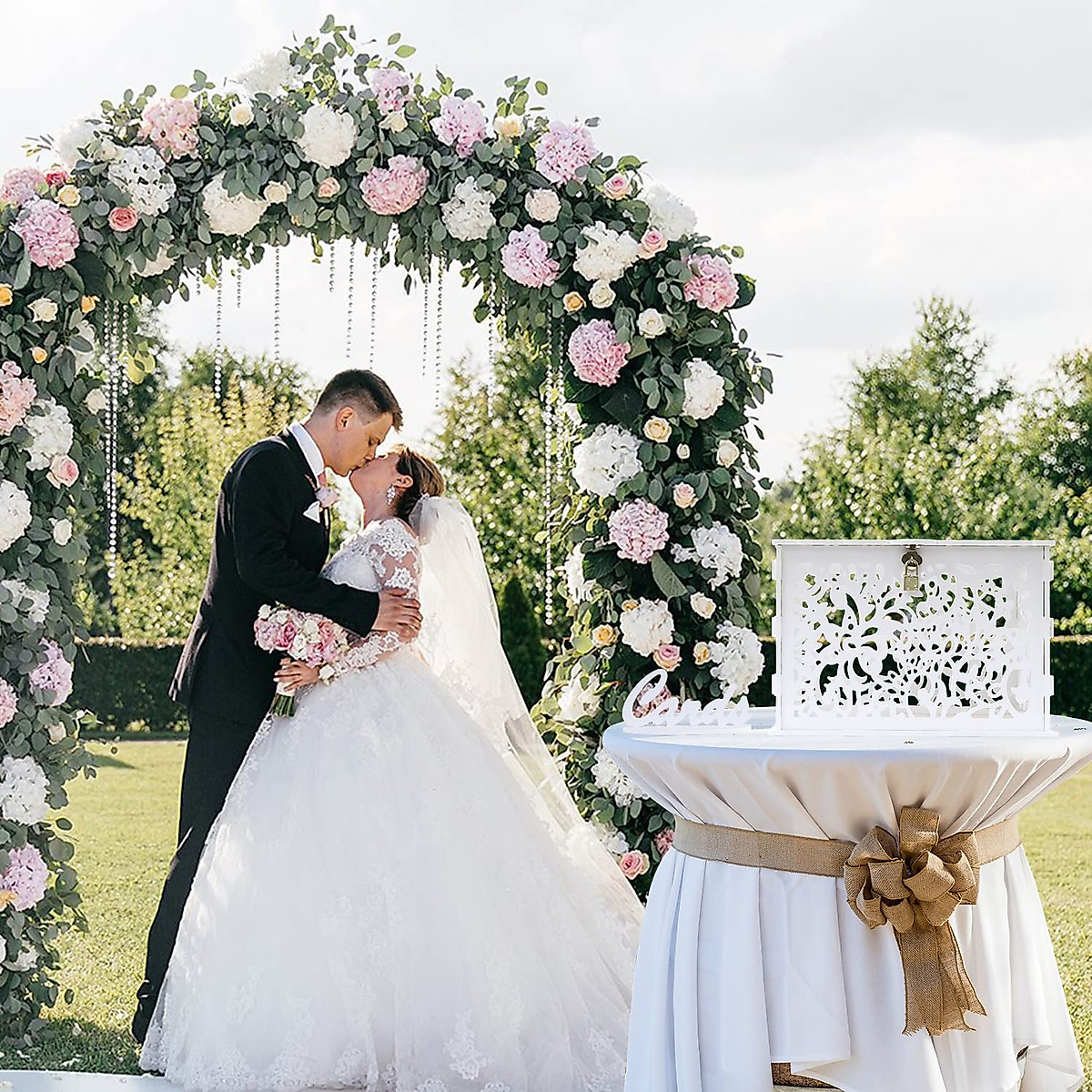 OurWarm White Wedding Card Box with Lock, PVC Gift Card Box for Wedding Decorations for Reception, Gift Card Money Box for Party Reception Anniversary Bridal Baby Shower