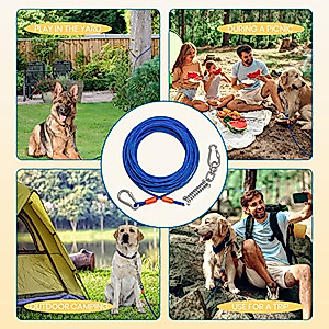 Barpor Dog Leads for Yard 50FT Heavy Duty 6.5MM Extra Thick Dog Runner for Large Dogs Tie Out Cable Stainless Steel Dog Leash with Spring 8MM Lockable Hooks Dog Run up to 150 Pounds