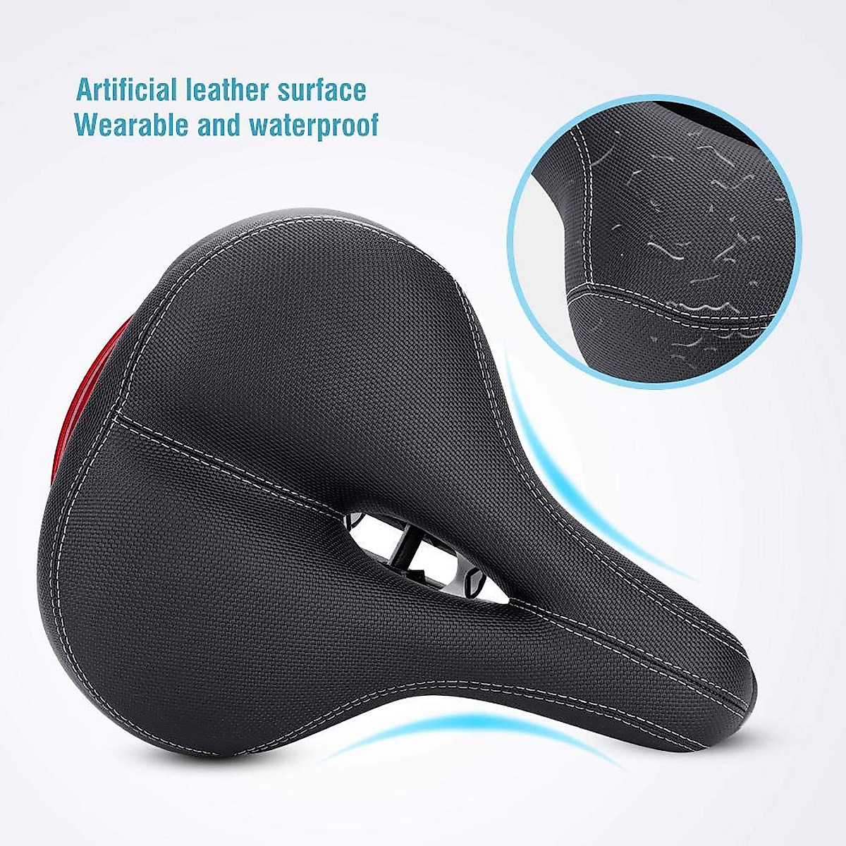 Qiter Bike Saddle, Mountain Road Bike Soft Seat Saddle with Tail Light Replacement Bicycle Accessories