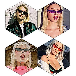 W&Y YING Small Cat Eye Sunglasses for Men and Women Skinny Retro Frame Y2K Shades Trendy Fun Fashion Glasses