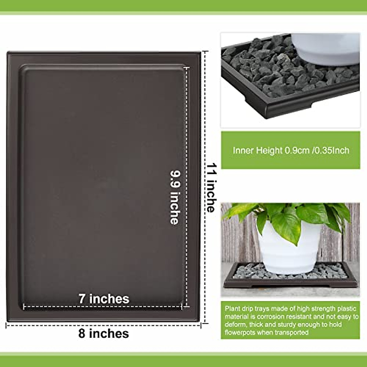 2 Pack Bonsai Humidity Tray 9 Inch Drip Tray Rectangular Plastic Plant ...