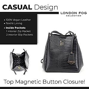 LONDON FOG COCO Lizard Shoulder Bag for Women, Vegan Leather Handbags - Cognac Lizard 1