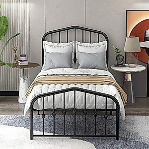 Metal Bed Frame Twin Size Platform No Box Spring Needed with Vintage Headboard and Footboard Premium Steel Slat Support Mattress Foundation Black