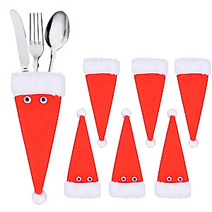 Puimentiua 32pcs Christmas Santa Claus Hat Knife and Fork Silverware Holder Pockets Candy Cover for Christmas Party Decoration