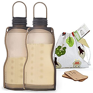 haakaa Silicone Milk Storage Bags Reusable Breastmilk Storage Bags Breast Milk Storing Containers for Breastfeeding, BPA Free, 9oz/260ml, 2 PK