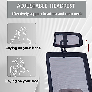 Whiterye Office Chair Lumbar Support Mesh Office Chair Swivel Desk Chair with Adjustable headrest and Armrest Ergonomic High Back Office Chair,Black.