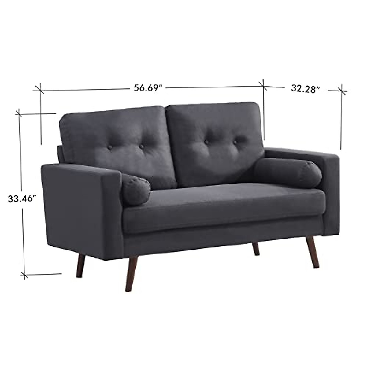 Cinnic Modern Loveseat Sofa, Mid Century 2-Seat Sofa Couch Furniture with Solid Wood Legs for Living Room, Bedroom, Apartment/Easy, Tool-Free Assembly Love Seat Couch (Loveseat, Dark Gray)