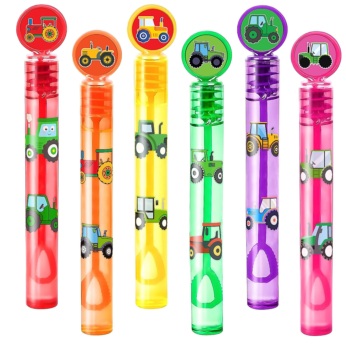 24PCS Tractor DIY Bubble Wands Party Favor 96PCS Stickers for Goodie Bag Fillers Pinata Stuffers, Mini Bubble Bulk Farm Birthday Party Supplies Toys Gifts Class Prizes Toddlers Boys Girls