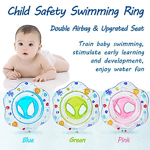 Baby Swimming Ring Floats with Safety Seat Double Airbag Swim Rings for Babies Kids Swimming Float Baby Floats for Pool Swim Training Aid Kids PVC Pool Floats for Toddlers of 6-12 Months