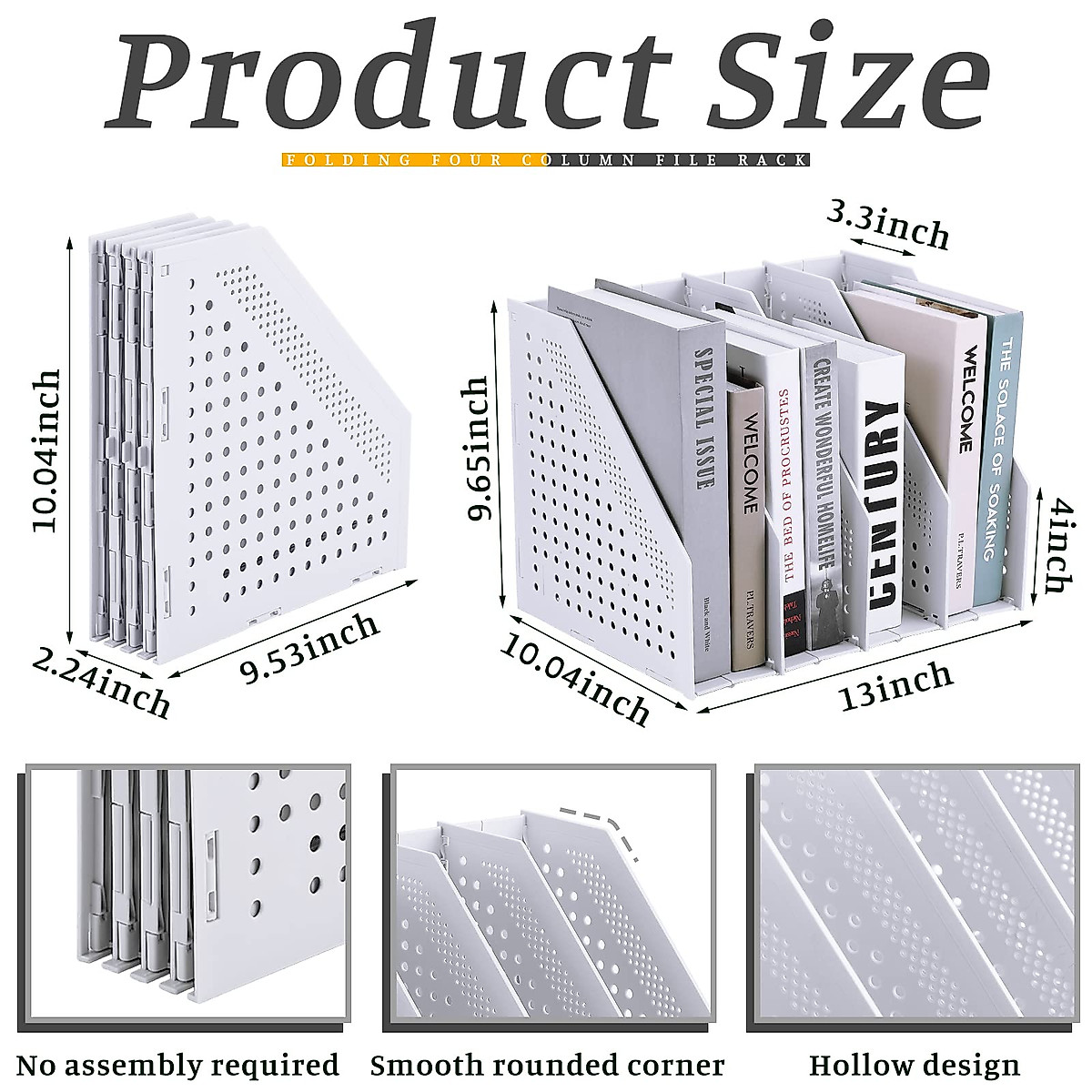 Crtiin 4 Pcs Collapsible Plastic Magazine File Holder 4 Section Plastic Hollow Documents Foldable Organizer Vertical Binder Storage Upright Magazine Shelf Magazine Rack for Office Organization, Gray