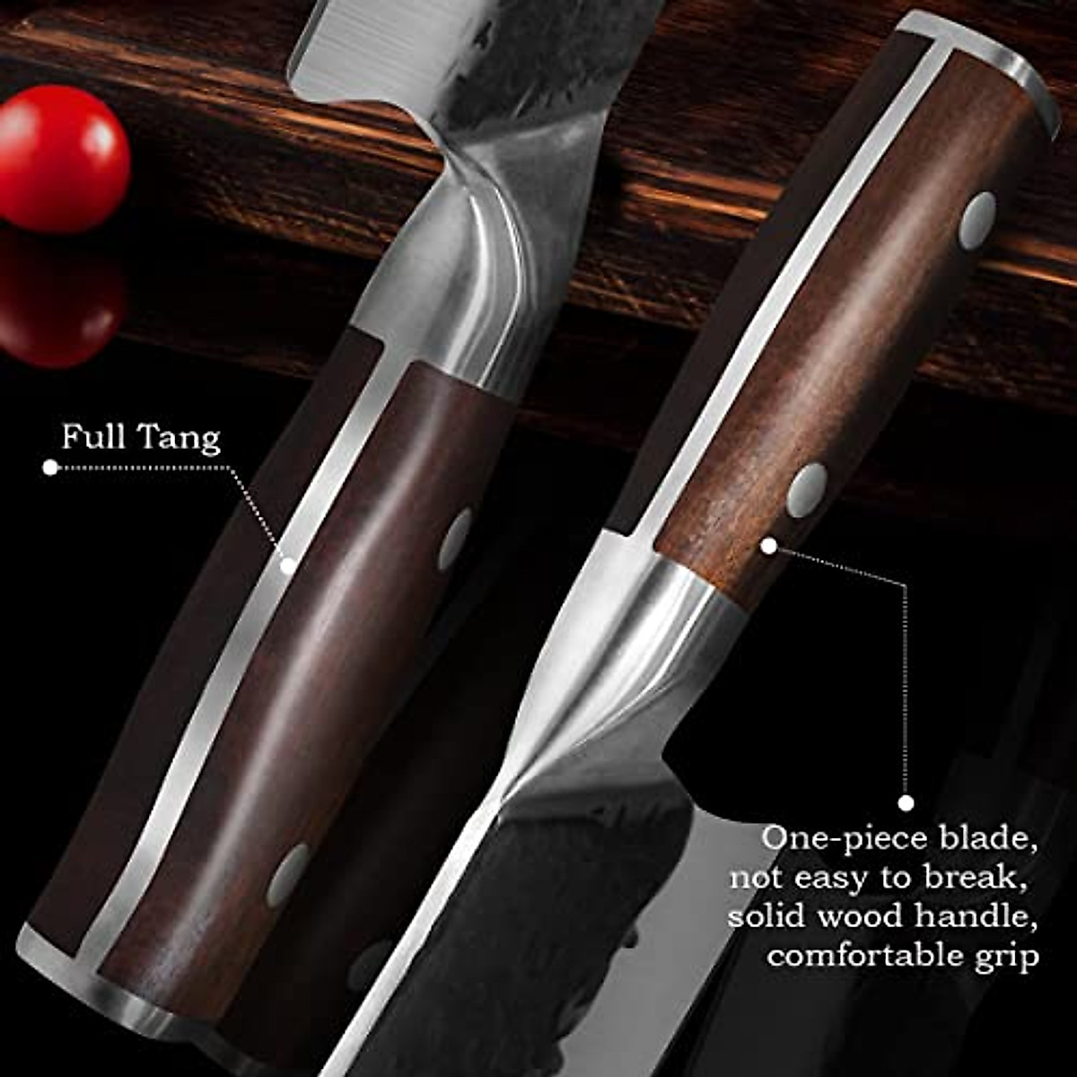 Full Tang 8 Inch Butcher Knife - Professional Hand Forged Heavy Duty Kitchen Chef Knife Meat Cleaver - German High Carbon Stainless Steel Kitchen Chef Knives for Home & Restaurant,Best Gifts