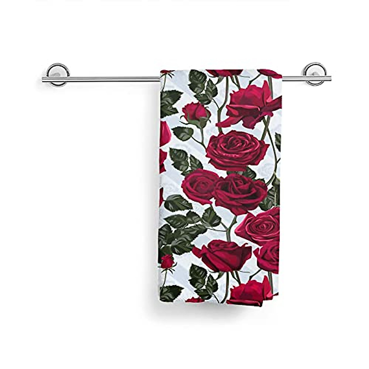 Floral Red Roses Small Hand Towel Kitchen Soft Microfiber 27.5'' X 15.7'' Multipurpose Fancy Flowers and Leaves Hand Towel for Bathroom