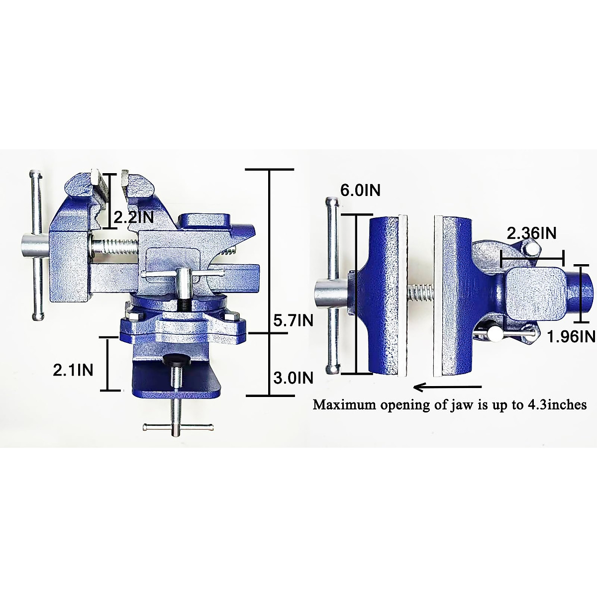 MYTEC 2-In-1 Bench Vise Heavy Duty for Workbench, 6.0" blue, Upgraded Multi-Purpose Table Vice, Universal Rotate 270°Work Clamp-On Vise