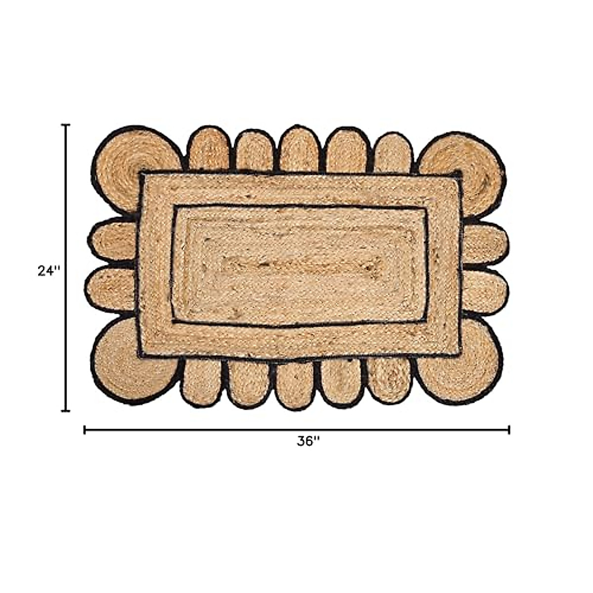 KLAVATE Scalloped Home Decor Braided Bohemian Jute Classic Quality Made Natural Hand Woven Area Rug (Black, 2x3 feet)