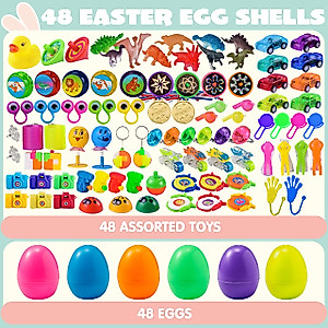 JOYIN 48Pcs Easter Eggs with Toys Inside, Prefilled Easter Eggs with Popular Assorted Toys for Kids Boys Girls, Easter Party Favors Easter Eggs Hunt, Basket Stuffers Filler, Classroom Exchange