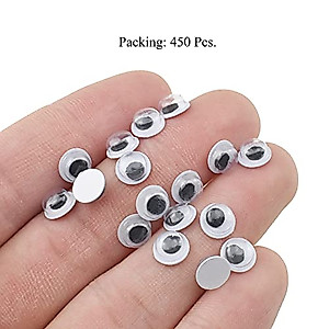 HAHIYO 450PCs 7MM/0.3Inch Black Self Adhesive Wiggle Googly Eye Mini Plastic Easy Peel Off Googly Eye Round Sticker Eye Realistic Eyeball Decorative Wiggle Eye for Halloween DIY Craft Pompom Slime
