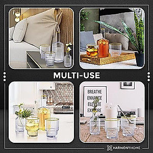 Harmony Home Bedside Water Carafe And Glass Set - 4 Piece Hand Crafted Fluted Borosilicate Glass w/Gold Rim & BONUS Bud Vase| Bedside Carafe |Carafe w/Cup| Carafe Bedside |Bedside Water Decanter