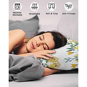 Edwiinsa Summer Tropical Plants Pillow Covers Standard Size Set of 2 20x26 Bed Pillow, Yellow Spring Floral Plush Soft Comfort for Hair/Skin Cooling Pillowcases with Envelop Closure