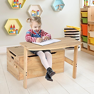 Costzon Kids Table and Chair Set, Convertible Toy Storage Bench with Built-in Handle for Kindergarten, Preschool, Kids Room, Playroom, Wood Reading Nook for Toddler Boys Girls Ages 3 to 7 (Natural)